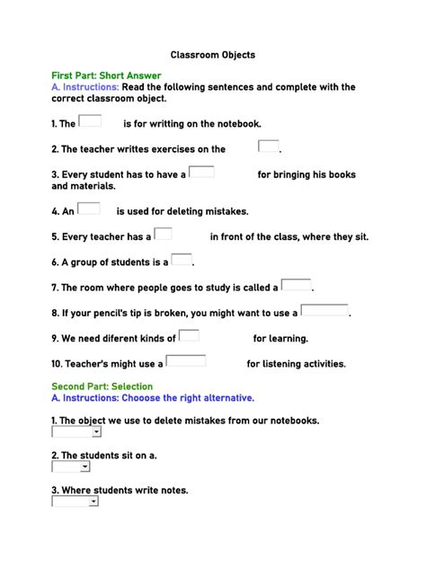 Classroom Objects Pdf