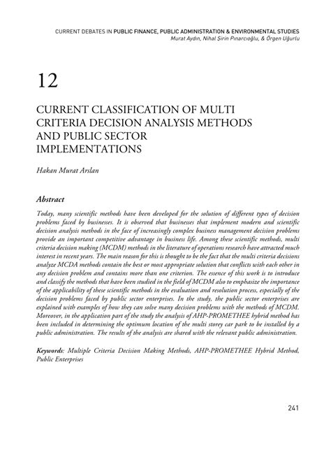 pdf current classification of multi criteria decision analysis