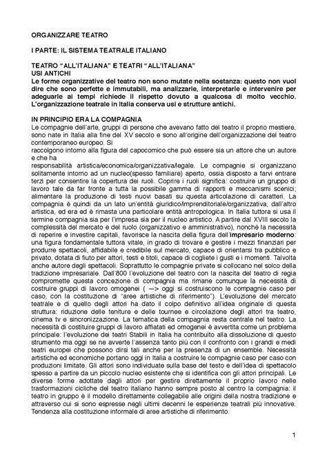 Organizzare Teatro Riassunto Docsity