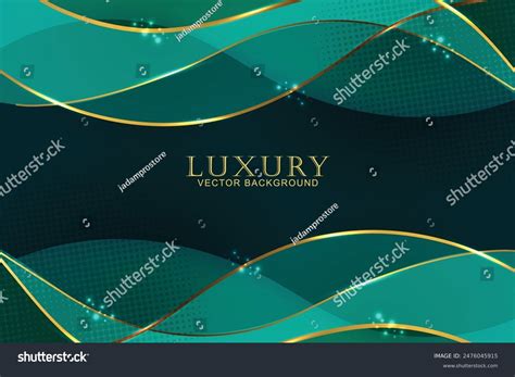 144 Abstract Elegant Green Background With Golden Curved Lines Lighting Effect Sparkle Luxury