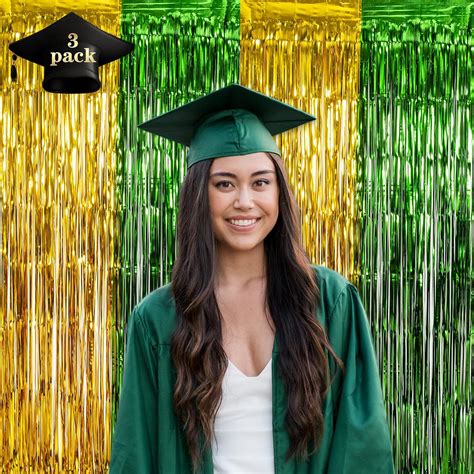 LOLStar Paquete de decoraciones de fiesta de graduación verde y dorado cortinas de flecos