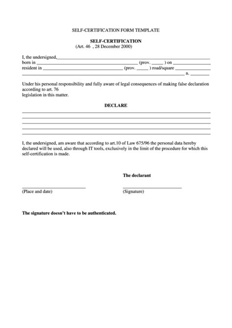 Self Certification Form Template Printable Pdf Download