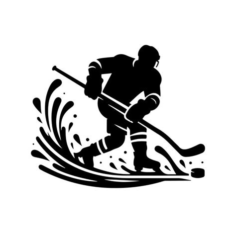 Gráficos vectoriales de siluetas negras de jugadores de hockey y portero sobre un fondo blanco