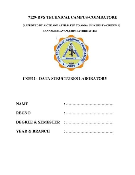 CS3311 DATA Structures LAB Manual 7129 RVS TECHNICAL CAMPUS