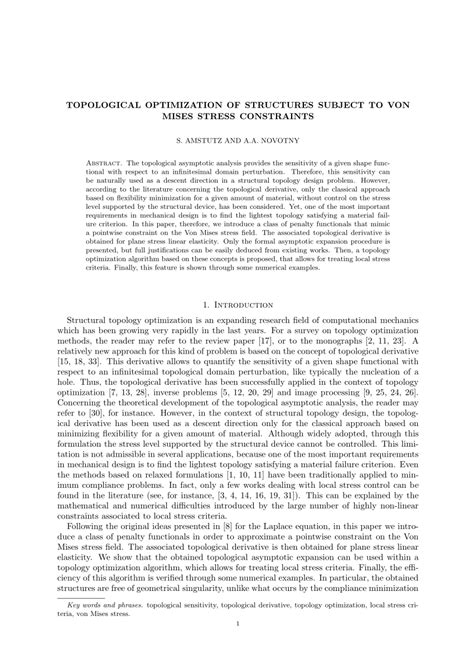 Pdf Topological Optimization Of Structures Subject To Von Mises Stress Constraints