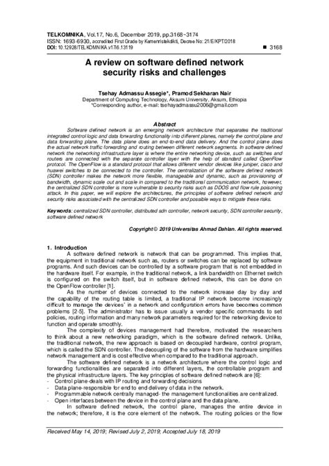 pdf a review on software defined network security risks and challenges