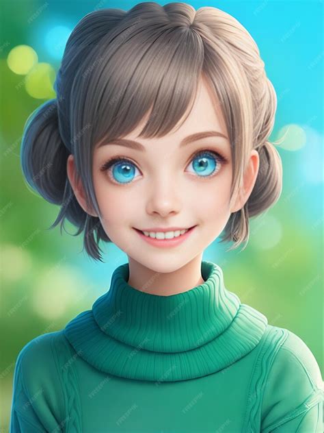 Premium Ai Image Beautiful Smiling Girl With Short Hair And Blue Eyes