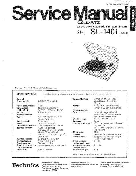 Technics Sl 1401 Service Manual Service Manual Download Schematics