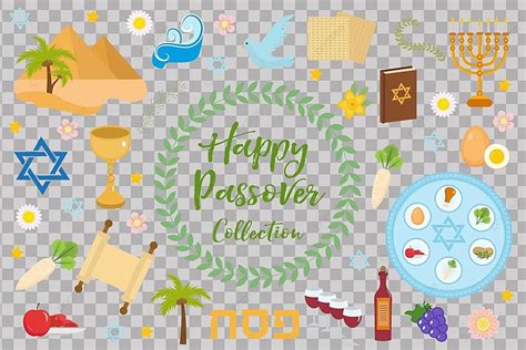 Passover Icons In Flat Cartoon Style Matza Hebrew Flat Vector Cartoon