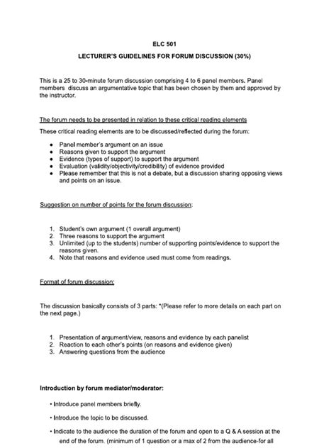 Lecturers Guidelines For Forum Discussion Pdf