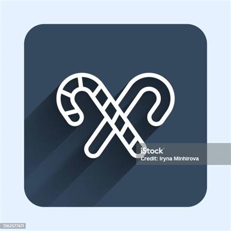 ไม้อ้อยขนมคริสต์มาสเส้นสีขาวที่มีไอคอนลายทางแยกกับพื้นหลังเงายาว สุขสันต์วันคริสต์มาสแ ภาพประกอบ