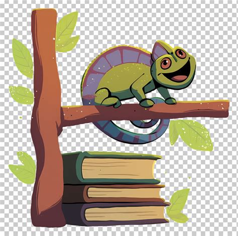 Chameleon Cartoon Chameleon On Branch Above Books Png Clipart