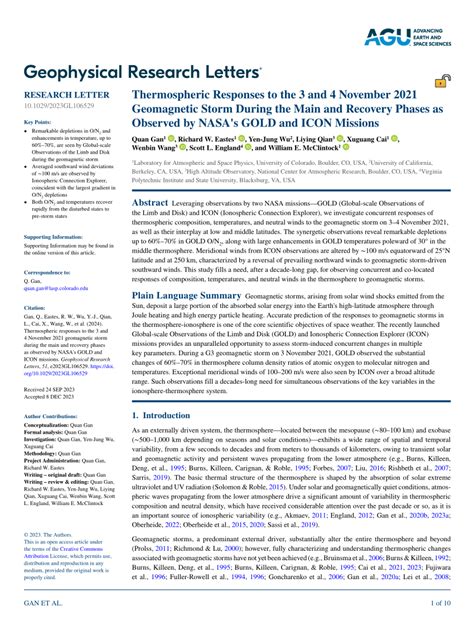 Pdf Thermospheric Responses To The 3 And 4 November 2021 Geomagnetic Storm During The Main And