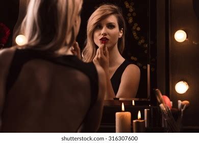 Sexy Woman Applying Red Lipstick Before Stock Photo 316307600 Shutterstock