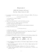 Hwk4 Pdf Homework 4 STAT 1010 Statistics And Society Due Date Friday October 18 2019 1 A