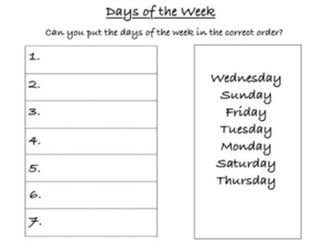 Days Of The Week Worksheet Teaching Resources Worksheets Library