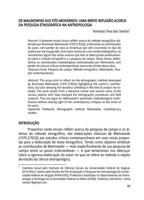 Pdf De Malinowski Aos PÓs Modernos Uma Breve ReflexÃo Acerca Da