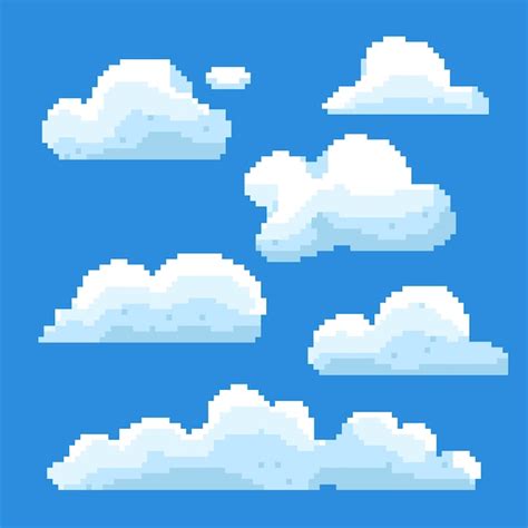 평면 디자인 픽셀 아트 구름 그림 무료 벡터