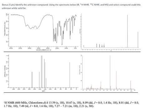 Solved Bonus 5 Pts Identify The Unknown Compound Using