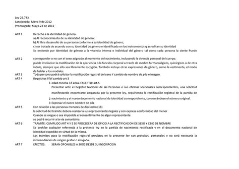Ley 26743 Derecho A La Identidad De Genero Ley 26 Sancionada Mayo