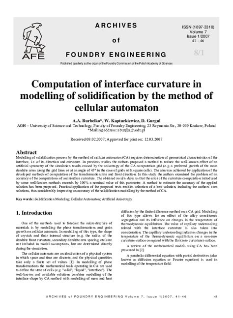 pdf a r c h i v e s computation of interface curvature in modelling