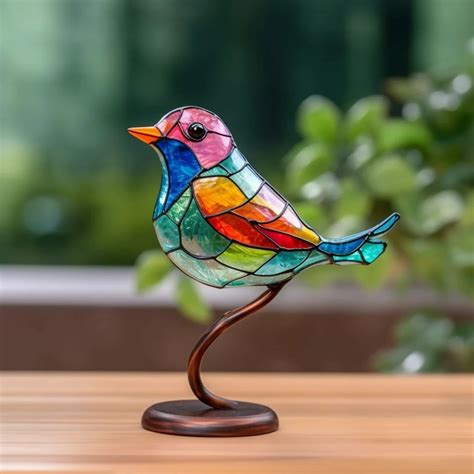 Stained Glass Birds On Branch Desktop Ornaments Lulunami