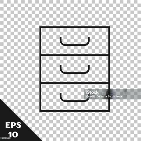 투명 한 배경에 격리 된 문서 아이콘 검은 선 서랍입니다 아카이브 용지 서랍 파일 캐비닛 서랍 사무용 가구 벡터 일러스트레이션