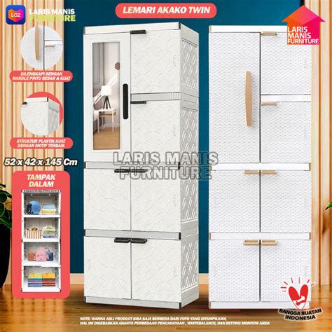 Akako Twin Jumbo Kabinet Lemari Pakaian Plastik Dengan Kaca Lemari