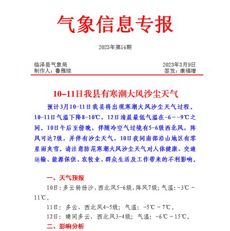 临泽县有寒潮大风沙尘天气气象来源
