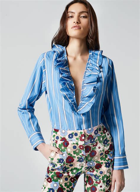 Smythe Deep V Cotton Ruffle Blouse Andrews Andrews