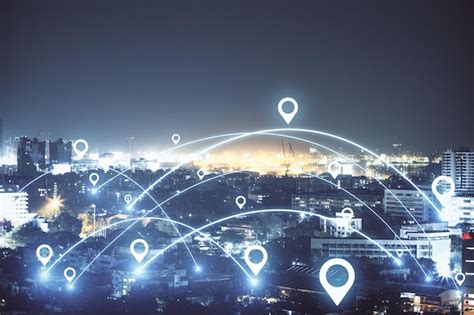 Premium Photo Digital Geolocation Interface Over Night City