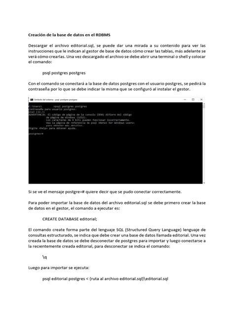 Creación De La Base De Datos En El Rdbms Pdf