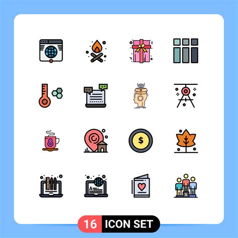 Pictogram Set Of 16 Simple Flat Color Filled Lines Of Thermometer Temperature Box Layout Frame