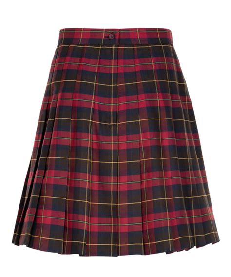 Ssk308 Senior Girls Stitch Down Knife Pleat Skirt Maroon Tartan