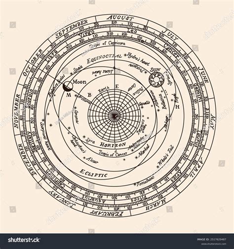 Ancient Diagram Seasons Signs Zodiac Celestial Stock Vector Royalty