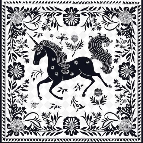 Premium Psd Woven Tapestry Outline With Unicorn Motif And Vine Border