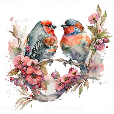 Love Finches Birds Watercolor Art Ai Generated 22948086 Png