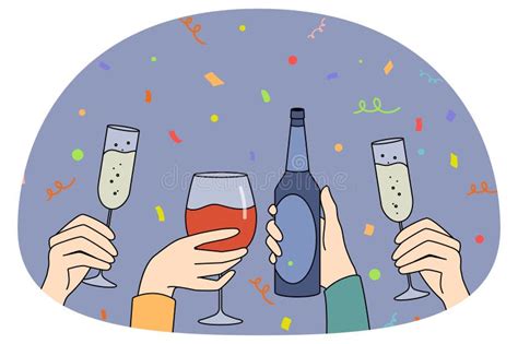 People Holding Glasses With Drinks Stock Vector Illustration Of