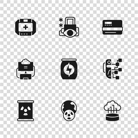 Set Planet Earth And Radiation Humanoid Robot Network Cloud