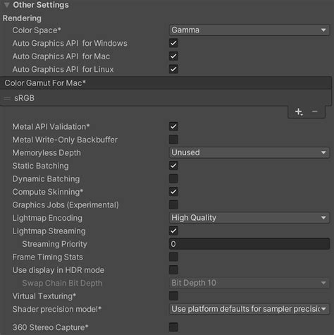 unity manual standalone player settings