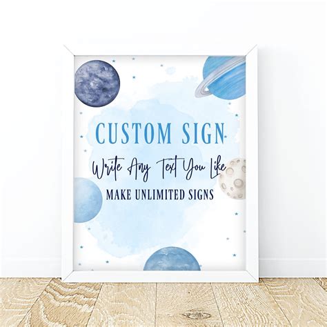 Editable Outer Space Custom Sign Printable Galaxy Blue Planets Etsy