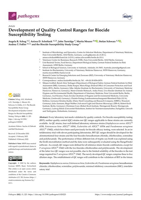 Pdf Development Of Quality Control Ranges For Biocide Susceptibility
