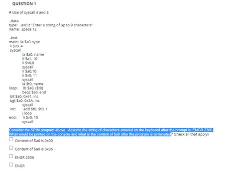 solved question 1 use of syscall 4 and 8 data type