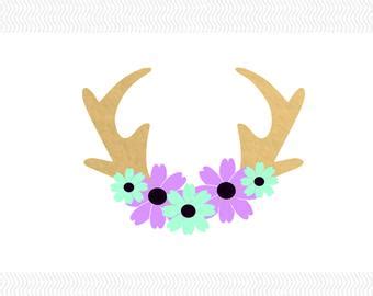 Monogrammed Deer Antlers Decal Monogram Floral Antlers Decal
