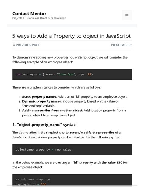 5 Ways To Add A Property To Object In Javascript Contact Mentor Pdf