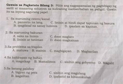 Gawain sa Pagkatuto Bilang 3 Piliin ang | StudyX