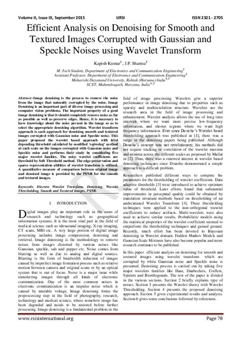 Pdf Efficient Analysis On Denoising For Smooth And Textured Images Corrupted With Gaussian And