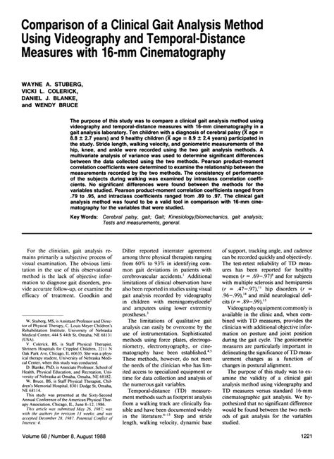 Pdf Comparison Of A Clinical Gait Analysis Method Using Videography And Temporal Distance
