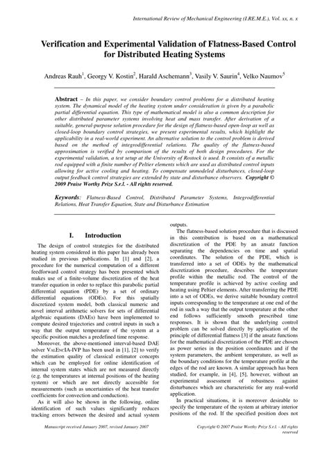 PDF Verification And Experimental Validation Of Flatness Based Control For Distributed Heating