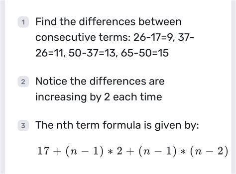 Write Down The Formula For The Nth Term Of The Sequence 17 26 37 50 65